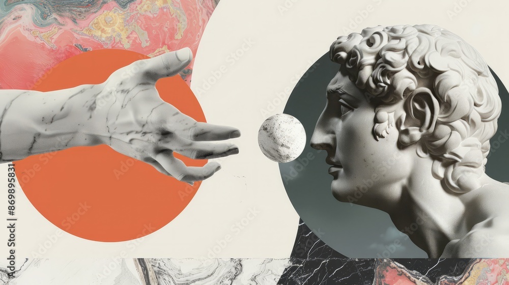 Creation of Adam. Contemporary art collage. Memphis style poster ...