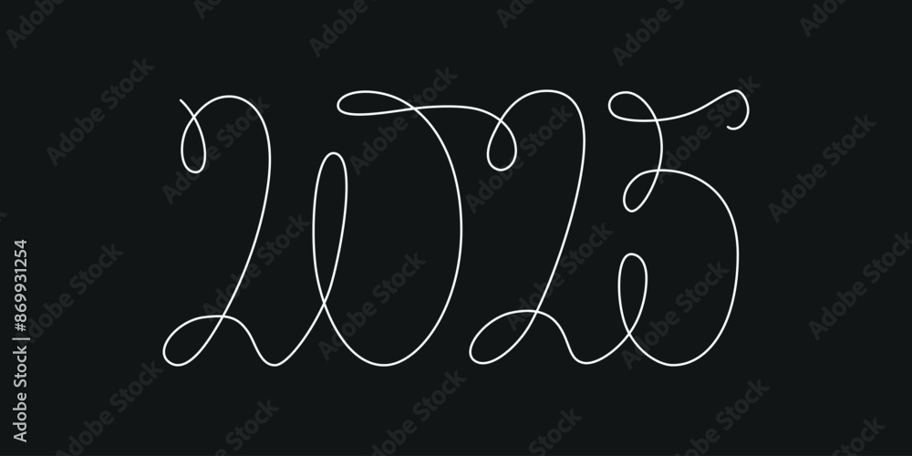 Decoration continuous line hand drawing sign for 2025 year calendar ...