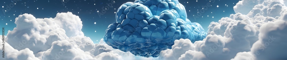 blue cloud computing concept floating in the sky with a network on top ...