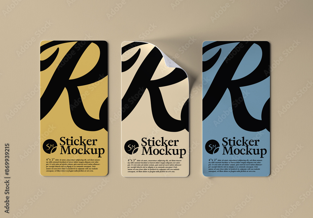 4x2 inches Paper Stickers Mockup Set with Rounded Corners Stock ...