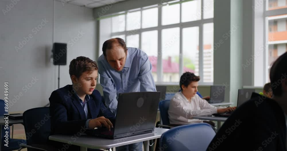 Teen Boy Studying Programming Languages In School, Optional Class Of Computer Games Development ...