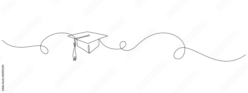 One continuous line drawing of graduation cap. Student and college hat ...