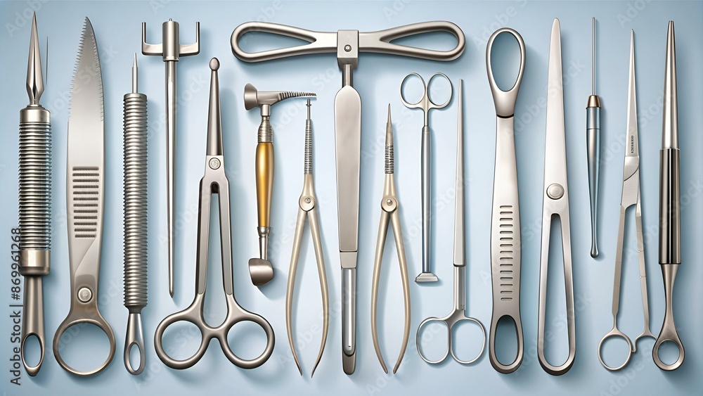 Set Of Surgical Instruments Tweezers Scalpels Liston S Amputation Knife Clamp Scissors