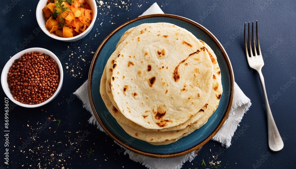 delicious chapati roti paratha tortillas seen from above top view ...