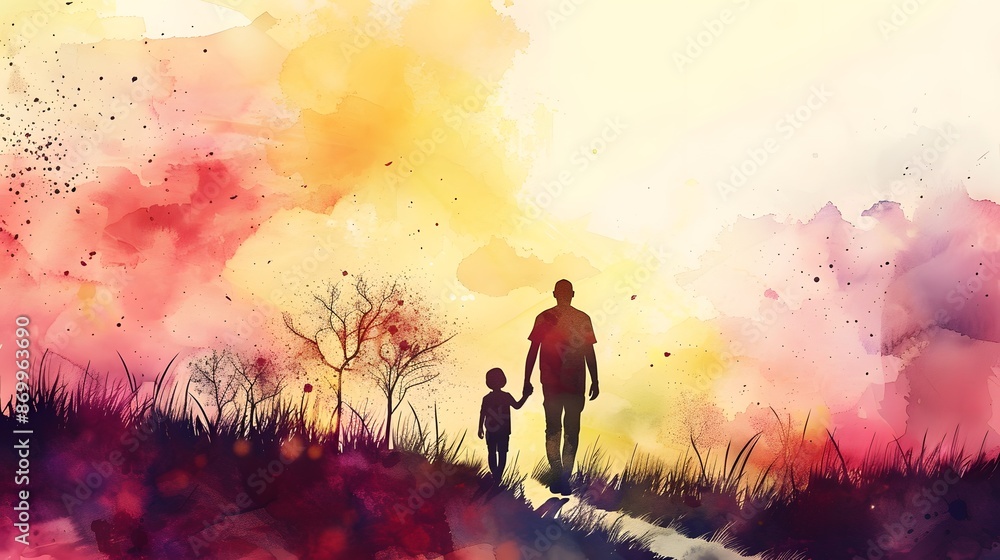 Parent and child silhouette walking away. Patience concept art ...