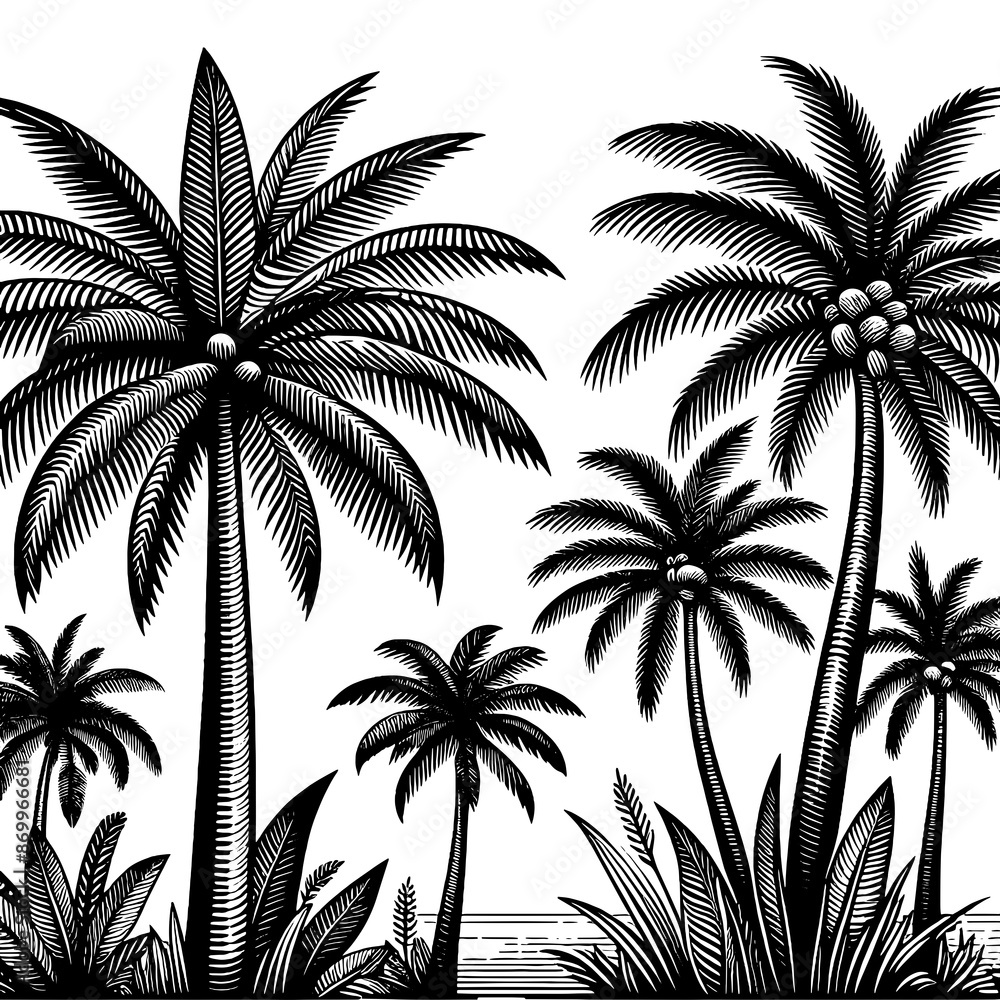 tall palm trees alongside desert cacti, blending tropical and arid ...