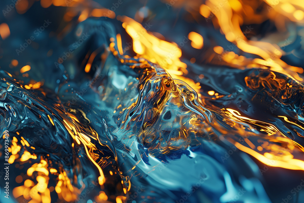 metallic themed abstract background with flowing liquid metal elements ...