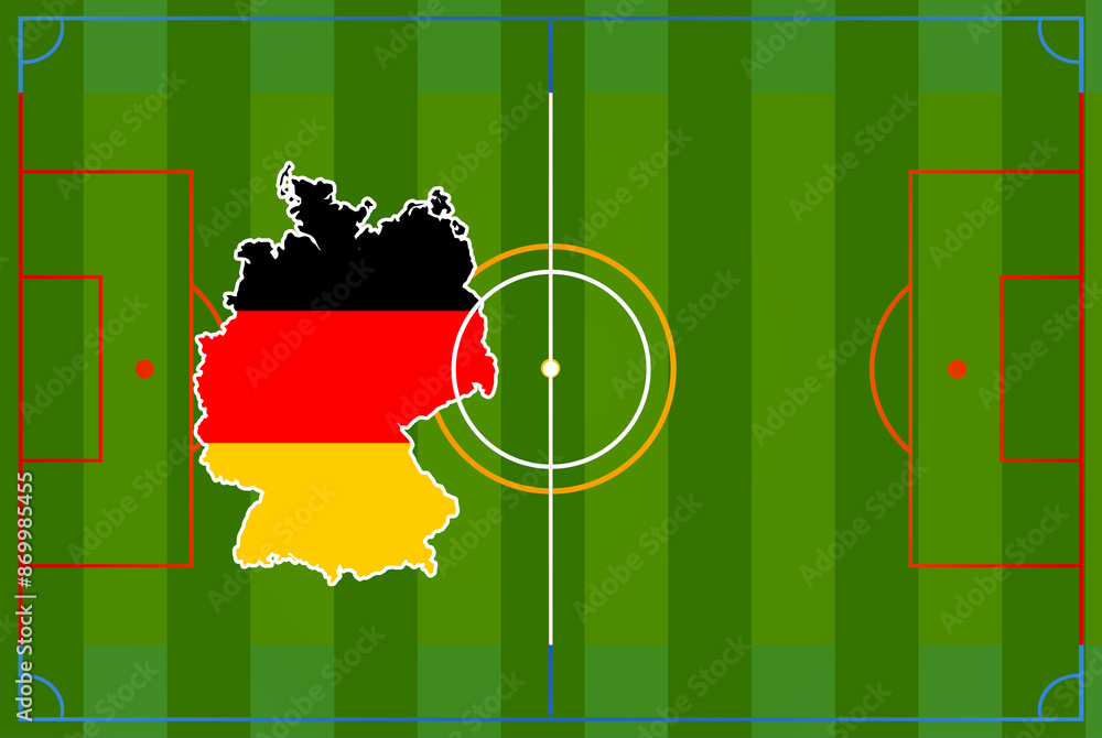 Outline simplified map of Germany and sports stadium football in green ...