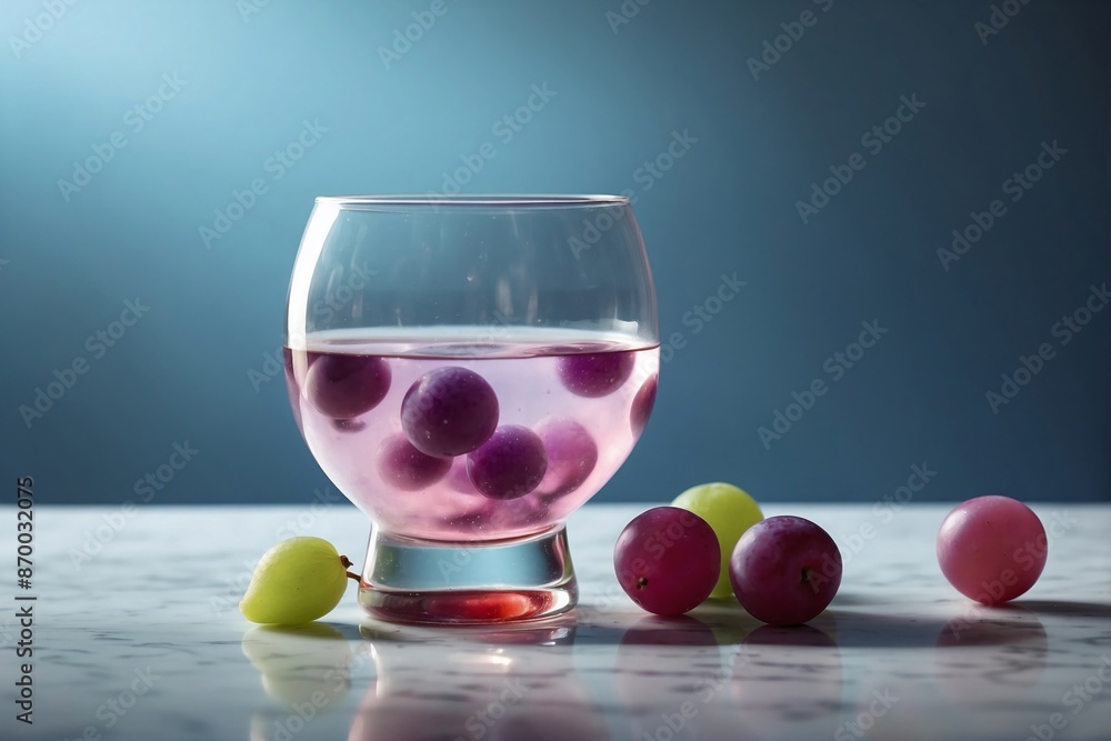 Pisco: A glass of pisco with a floating grape, set on a minimalist ...