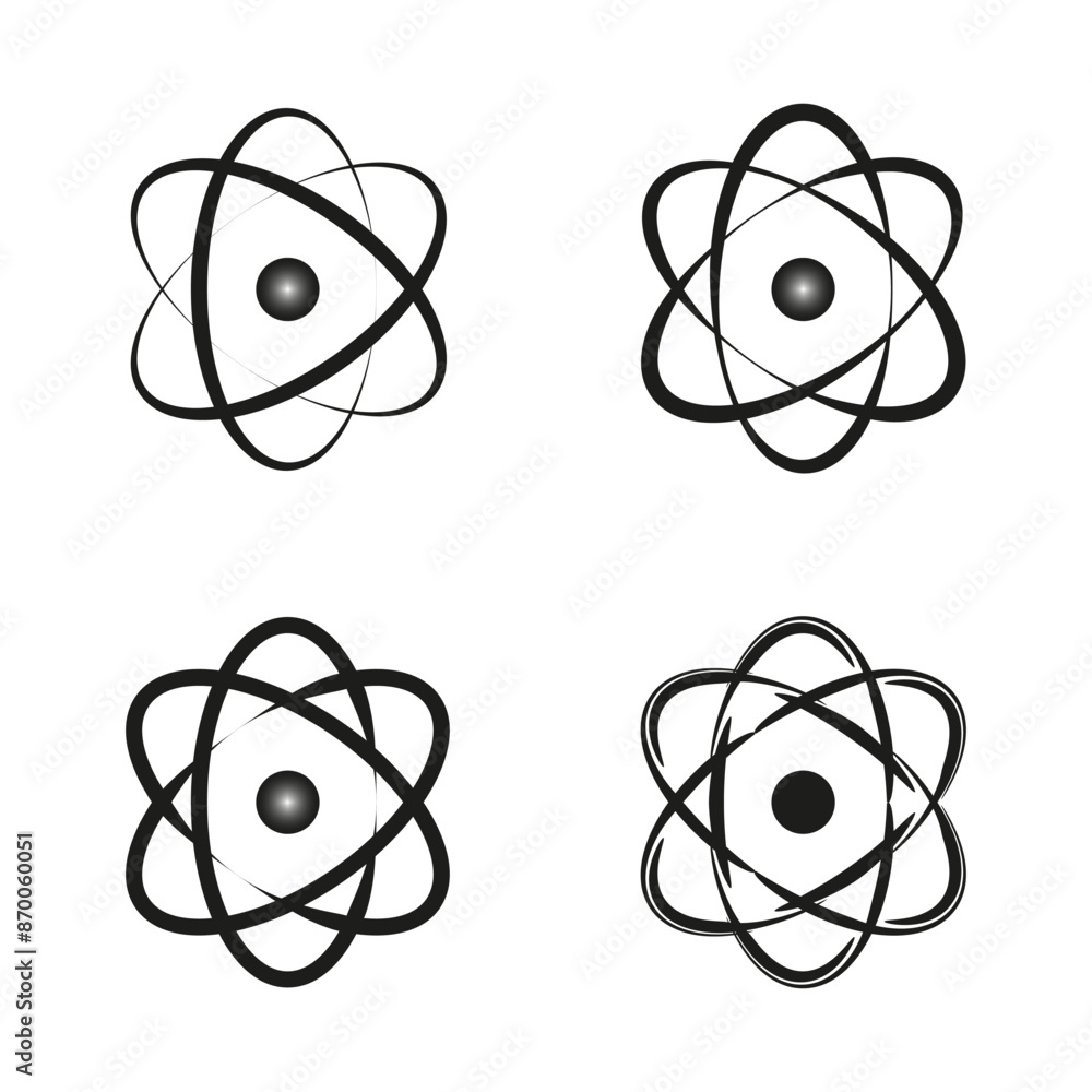 Atom icon set. Black vector design. Scientific illustration collection ...