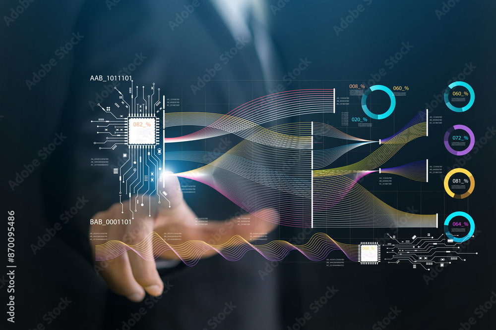 Business analytics, complex data with dashboards, multitasking expert ...