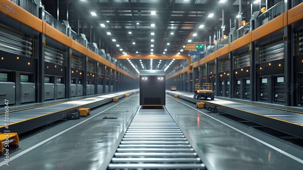 High-tech warehouse equipped with advanced robotic systems and ...