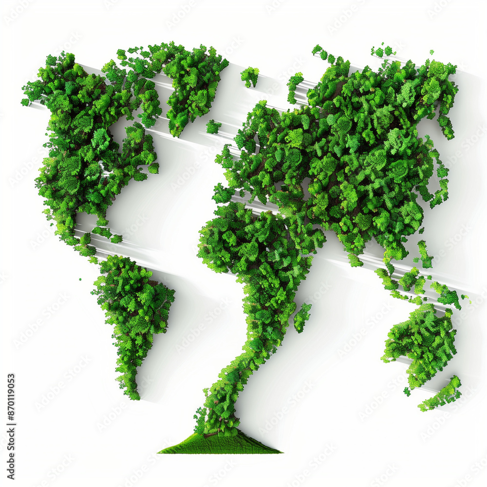 Tree shaped like the World map. Green World Map- tree shaped of world ...