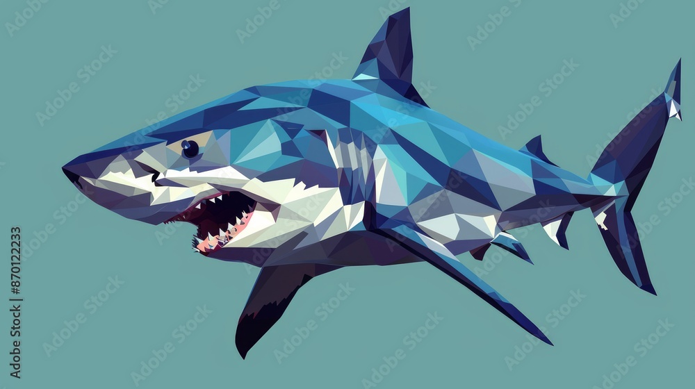 Animation of a low poly art of a roaring shark in high detail. Animal ...