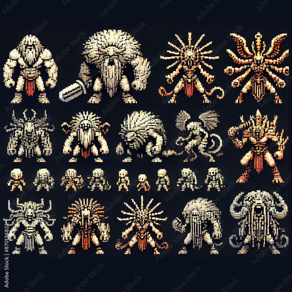 Detailed sprite sheet of RPG icons with Geryon theme Stock Illustration ...