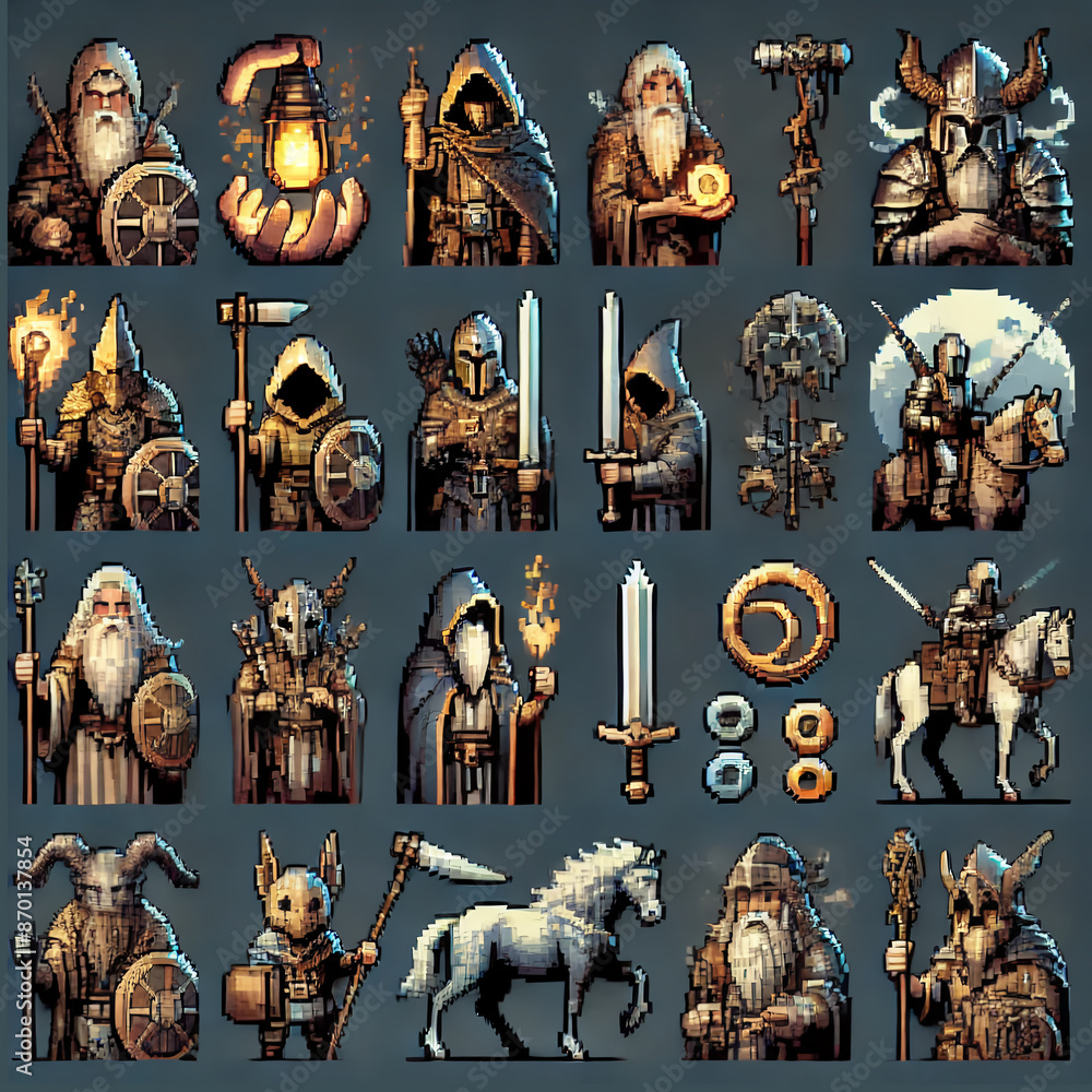 Detailed sprite sheet of RPG icons with Dullahan theme Stock ...