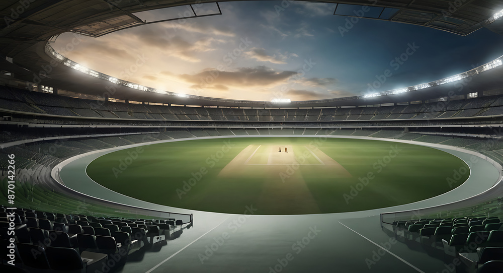 A Wide Perspective Spectacular sport cricket stadium with glowing ...