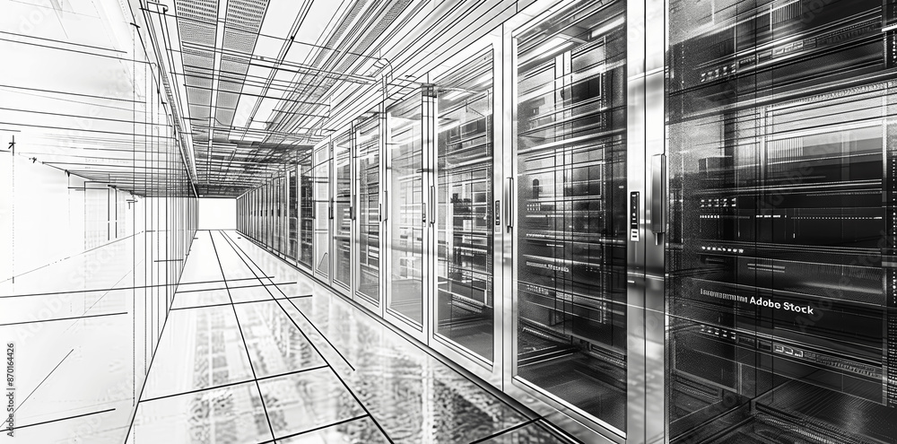 Data Center Technical Drawing, Server Rack Architecture, High ...