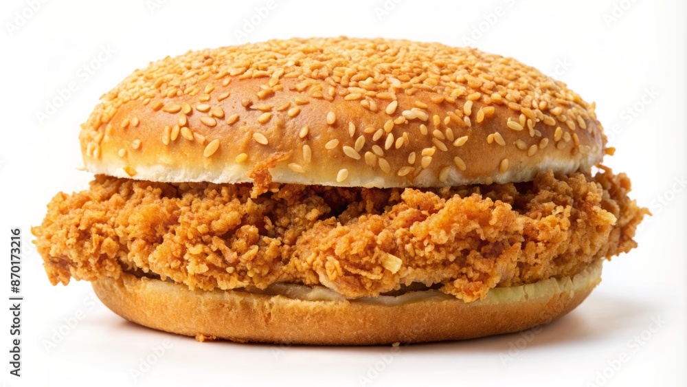 Crispy fried chicken patty with crunchy bread crumb topping, golden ...