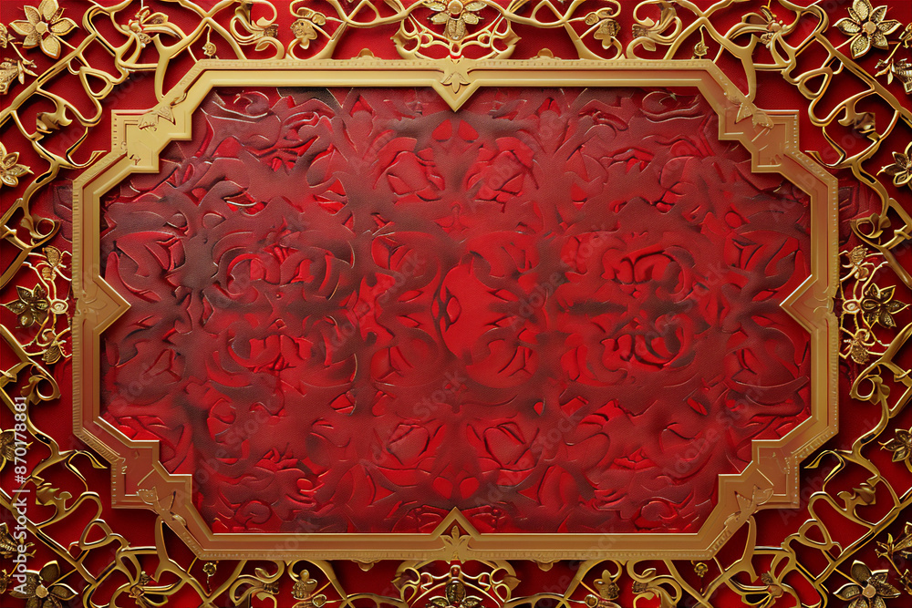 Islamic background with red and golden Arabic pattern craft with copy ...