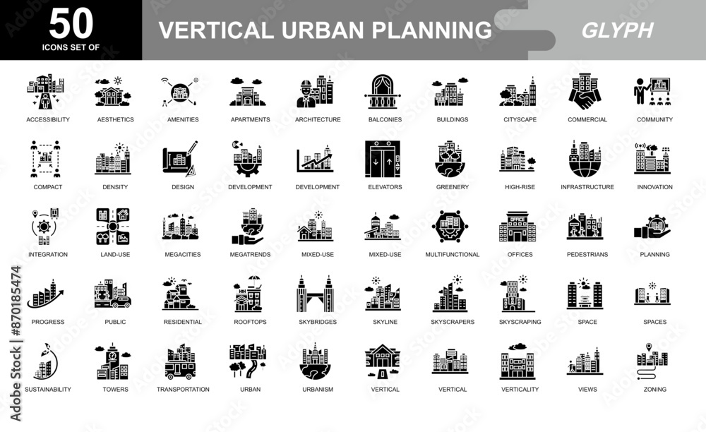 Vertical Urban Planning icon set Stock Vector | Adobe Stock