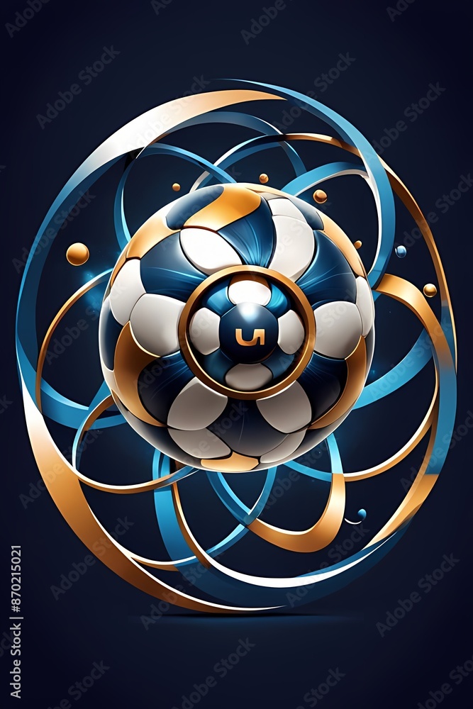 A logo design where a football is depicted as the nucleus of an atom ...