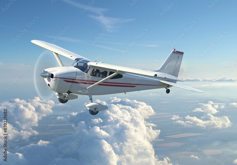 private small engine clouds single flight airplane cloud wheel travel ...