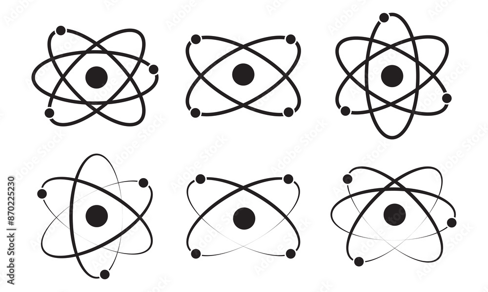 atom icon set. molecule nucleus science vector symbol. proton, or ...