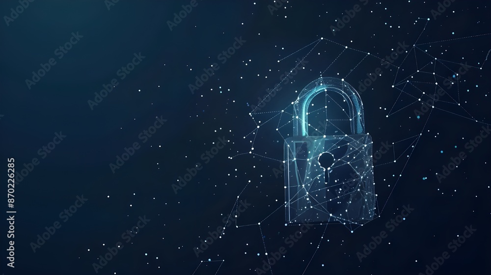 Abstract closed lock without key on dark blue background. Protect or ...