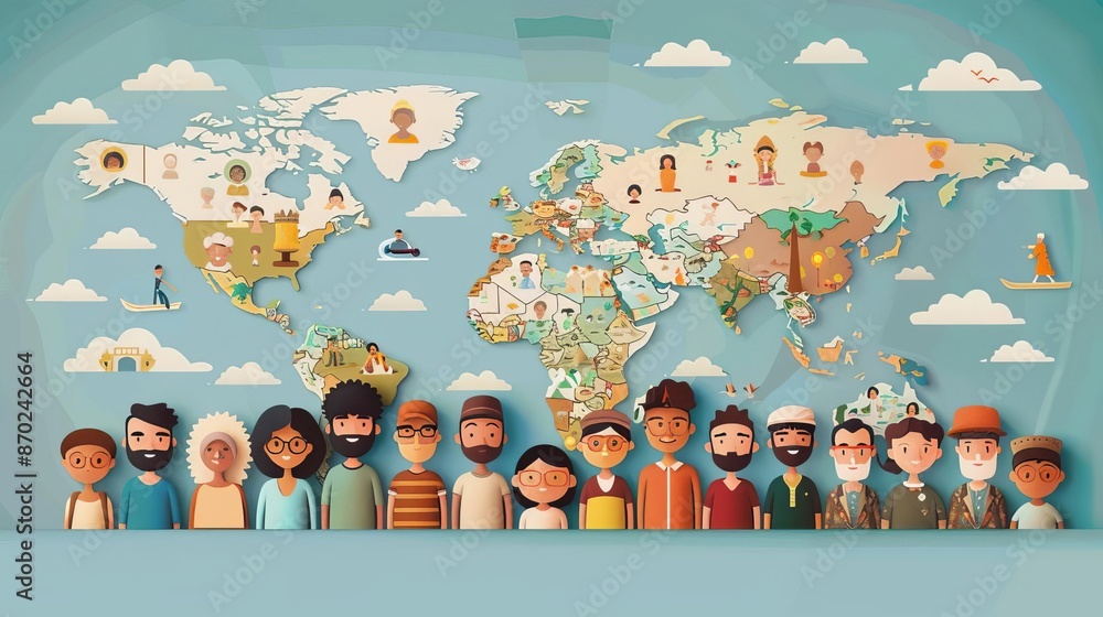 World map background with various people, group of people, World ...