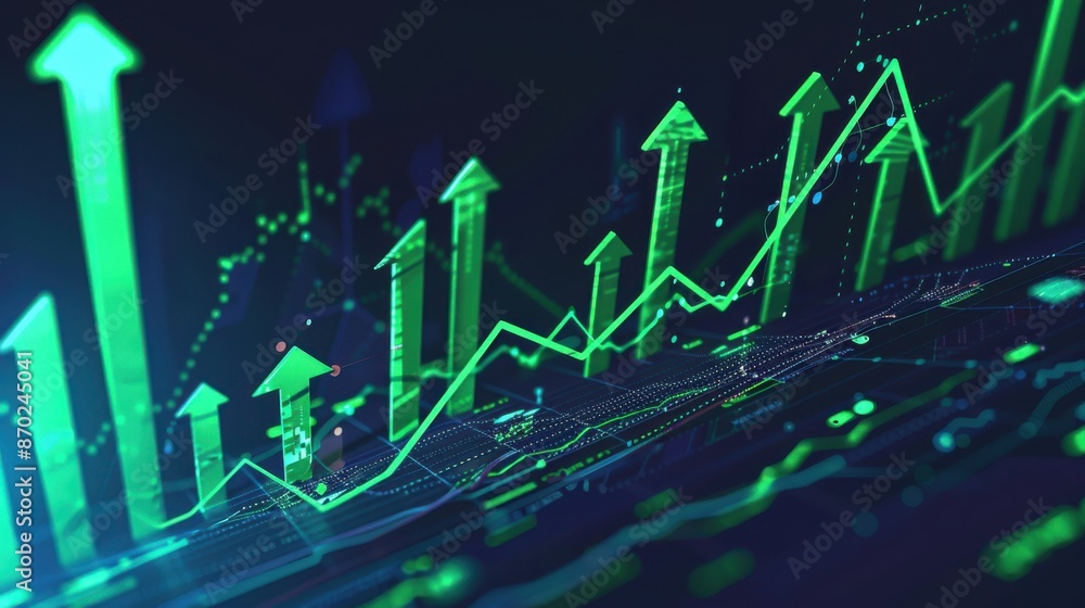Significant asset accumulation with green upward arrows, scifi tone ...