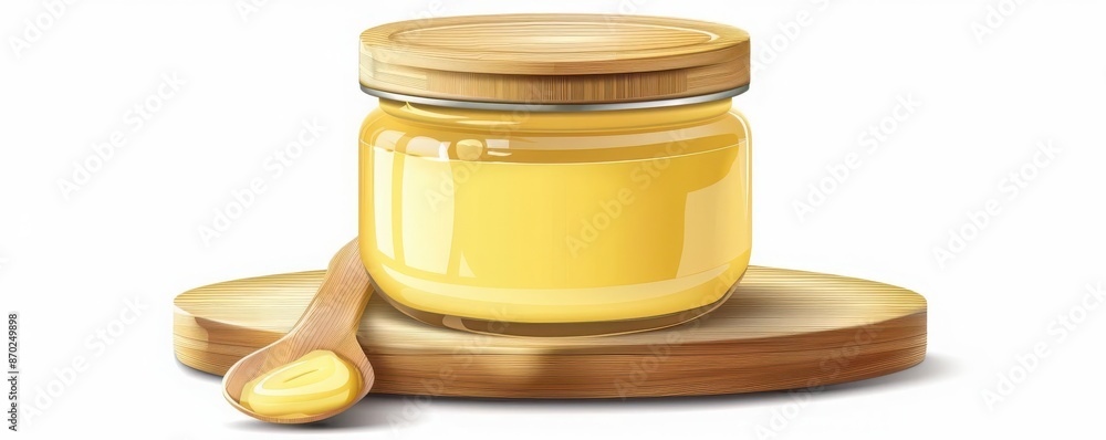 Ghee container, clarified butter, realistic drawing, isolated on white ...