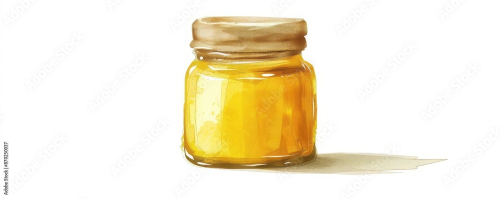 Ghee container, clarified butter, realistic drawing, isolated on white ...