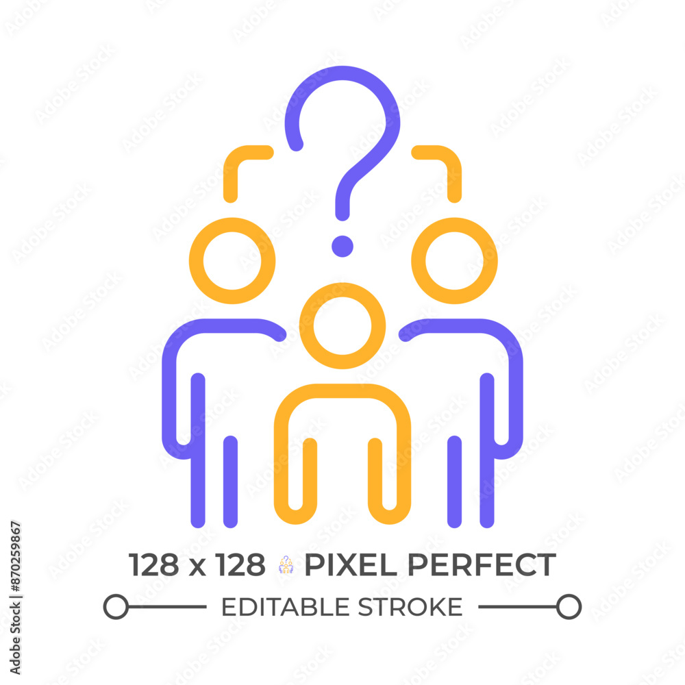 Common question two color line icon. Team members and question mark ...