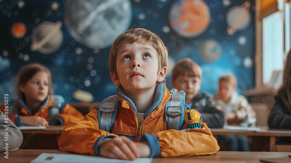 A classroom where children Learned about space and the moon. Promote ...