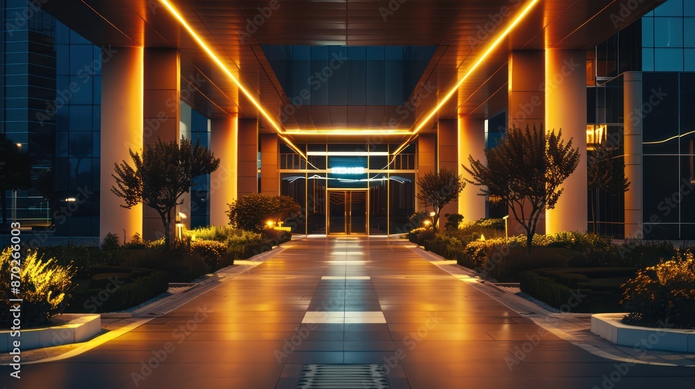 Hospital entrance at night with illuminated signage and pathway. Stock ...