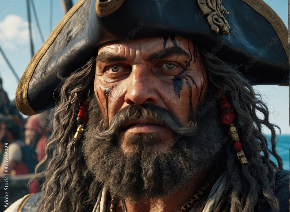ภาพประกอบสต็อก The infamous pirate Blackbeard emerges in vivid detail ...