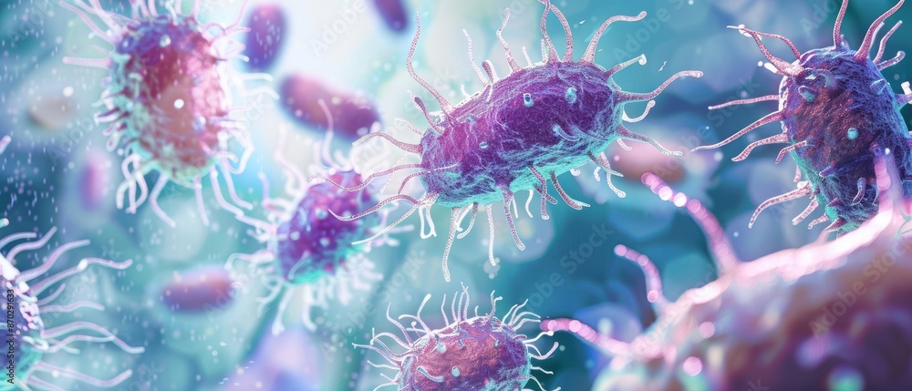 Microscopic germs, airborne pathogens, health hazard, infection ...