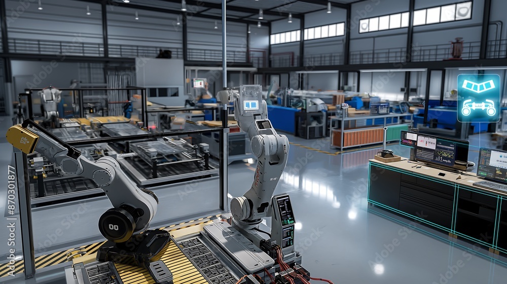 Advanced Industrial IoT Factory Scene with Robotic Assembly Arms ...