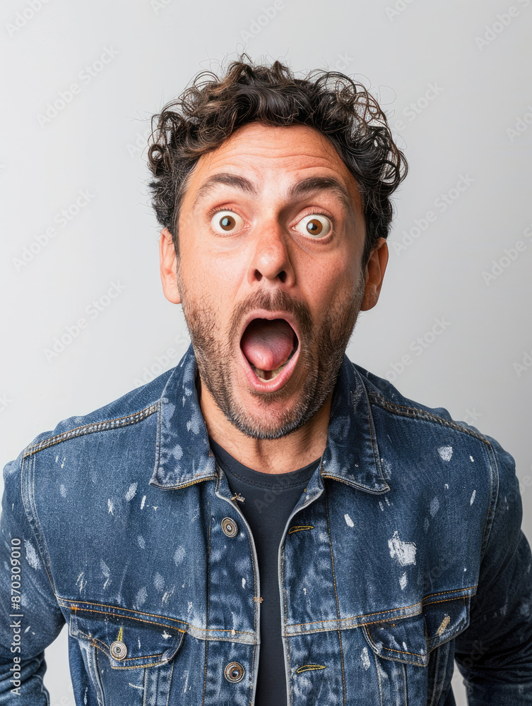 Facial expression of shocked middle aged man funny reacting emotionally ...