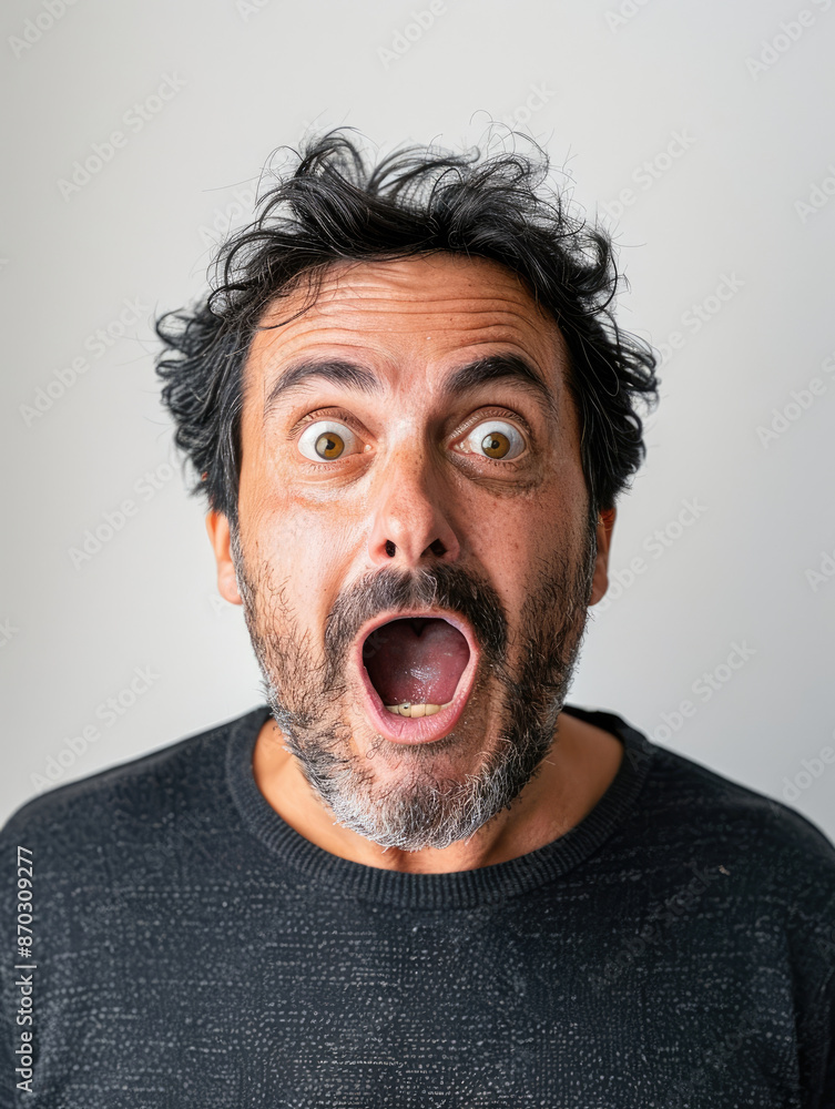 Facial expression of shocked middle aged man funny reacting emotionally ...