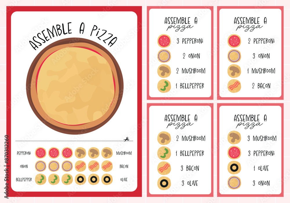 assemble a pizza, counting cut and paste game for kids printable ...