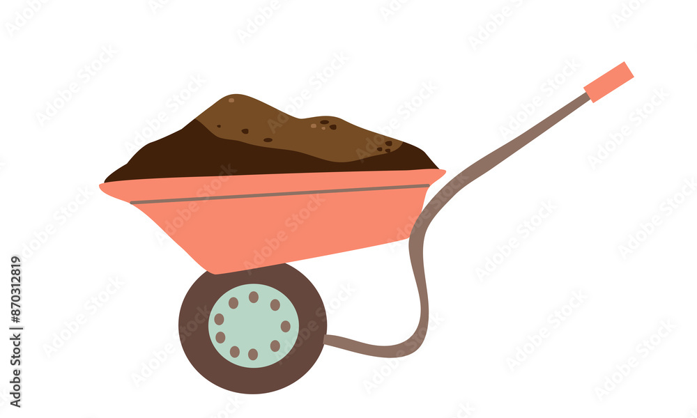 Gardening wheelbarrow full of soil for farming work flat vector ...