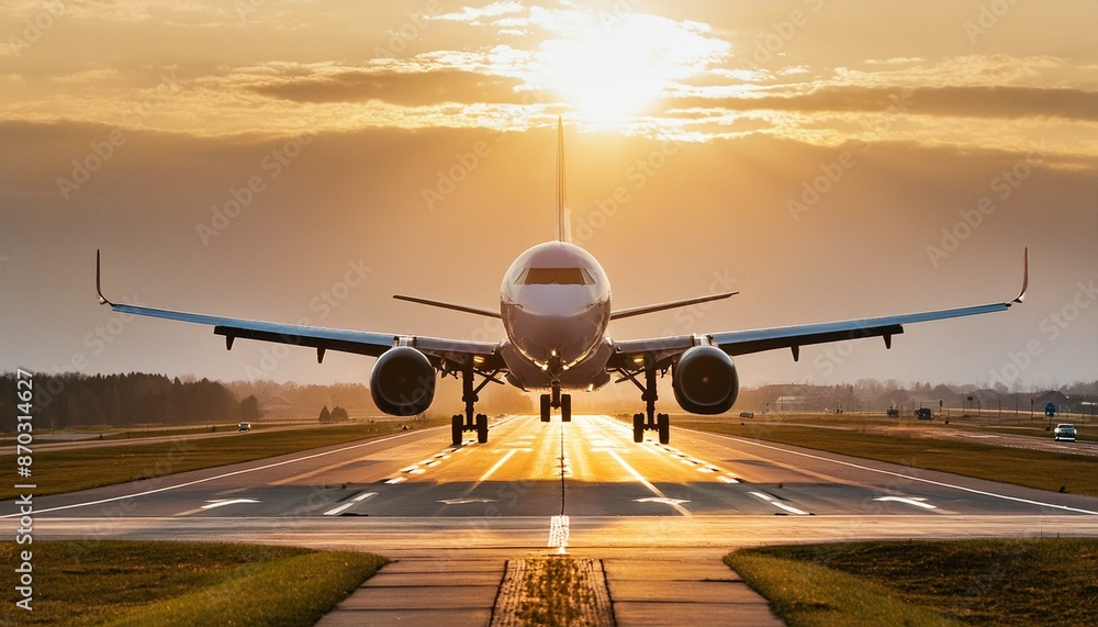 Airplane taking off or landing on airport. Plane or Aircraft hovering ...