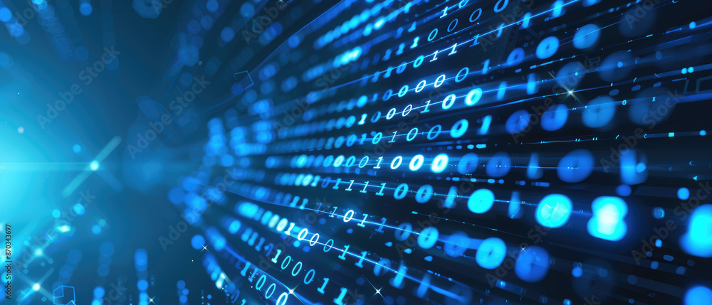 binary code with blue shining light effect illustration digital ...