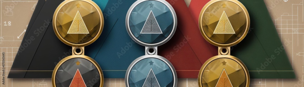 Accomplishment medal flat design front view academic excellence ...