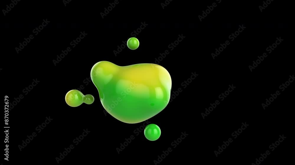 Abstract 3D deformed figure. Yellow-Green Metabol Drop. Surrealistic ...