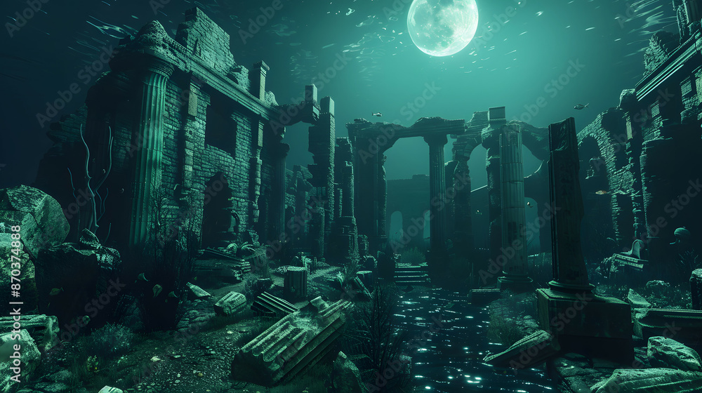 A collapsed ancient Greek temple at the bottom of the ocean floor and ...