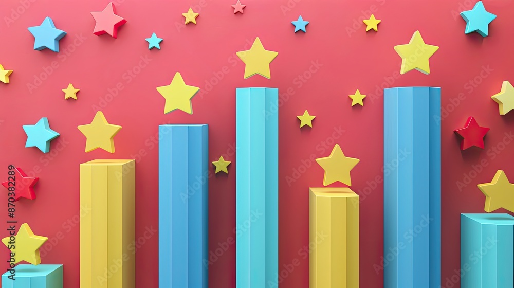 Colorful 3D star chart on red background Vibrant 3D bar chart with ...