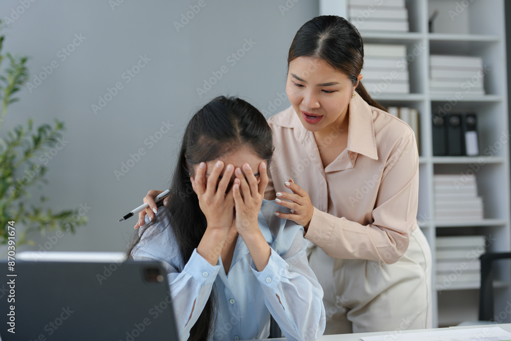 Asian businesswomen and office workers who are stressed out, feeling ...